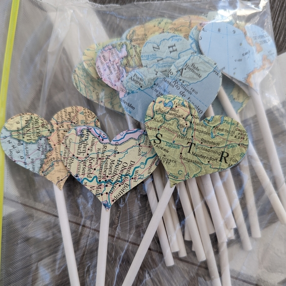Party Supplies | Heart Shaped Map Cupcake Toppers Travel Themed Bridal ...